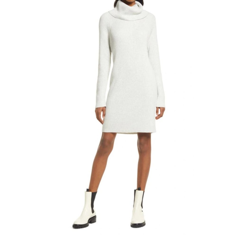 French Connection Grey Knit Turtleneck Sweater Dress … - Gem